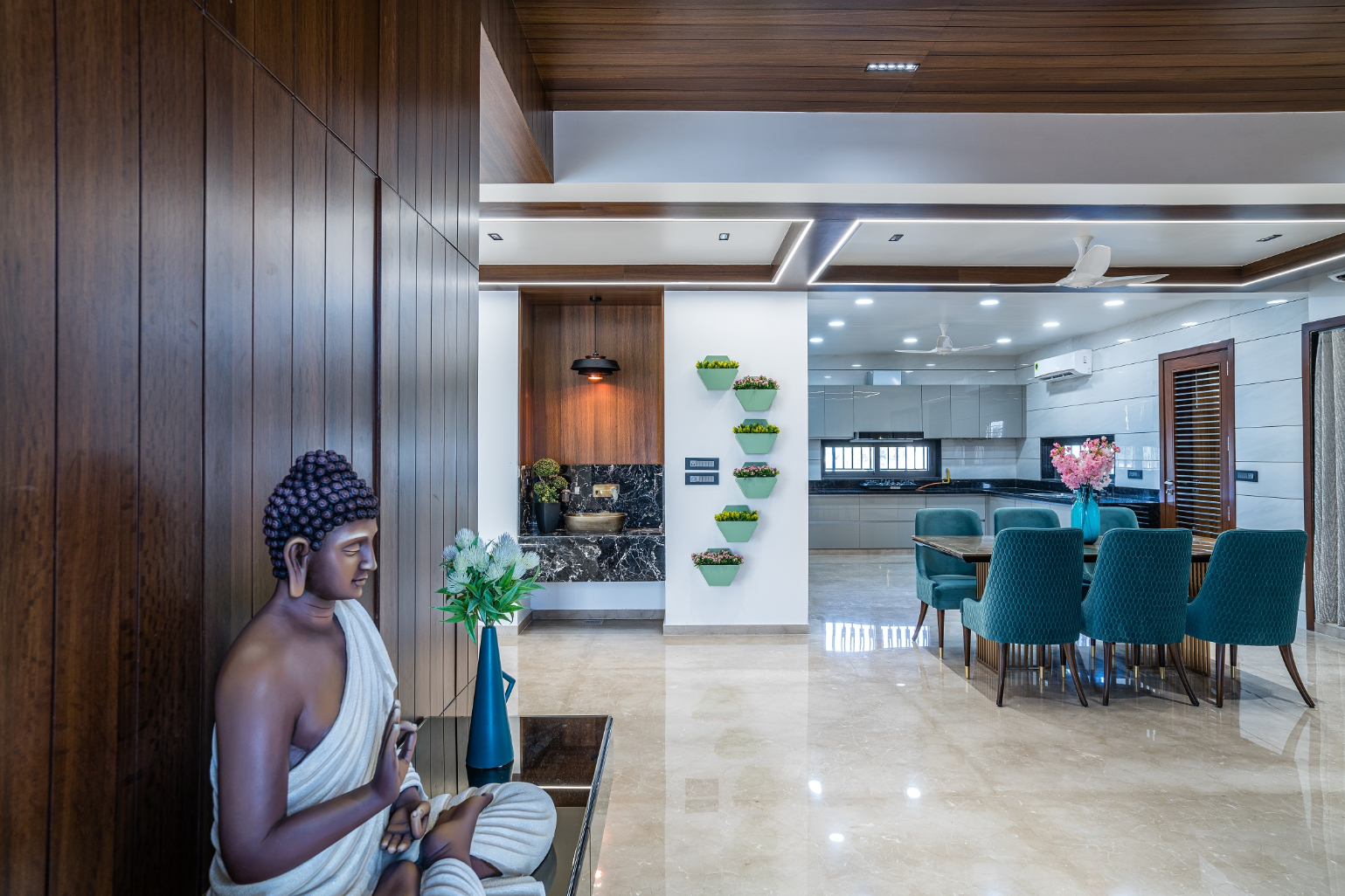 A simple, practical and uncluttered space all wrapped in a cosy colour ...