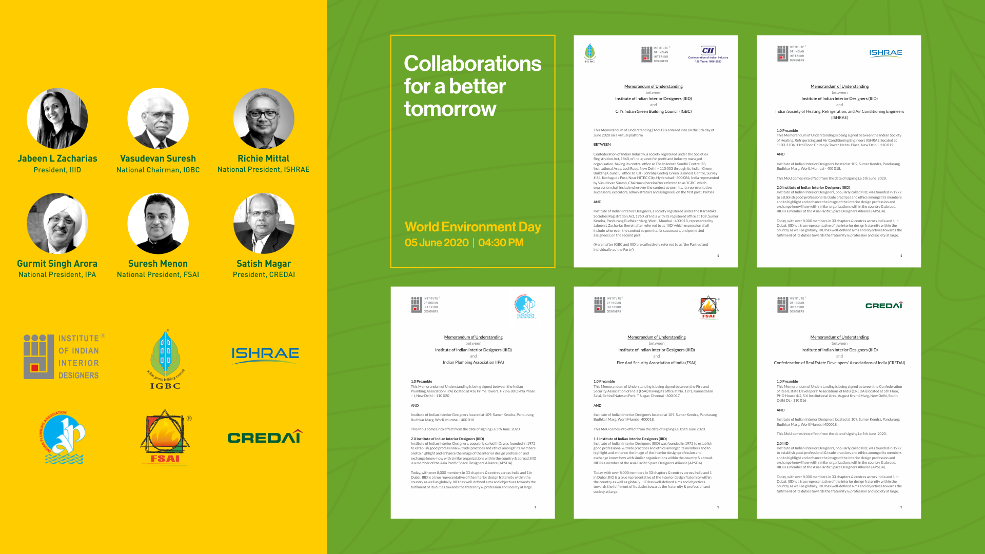 IIID signs MoU with CREDAI, ISHRAE, IGBC, FSAI and IPA on World ...