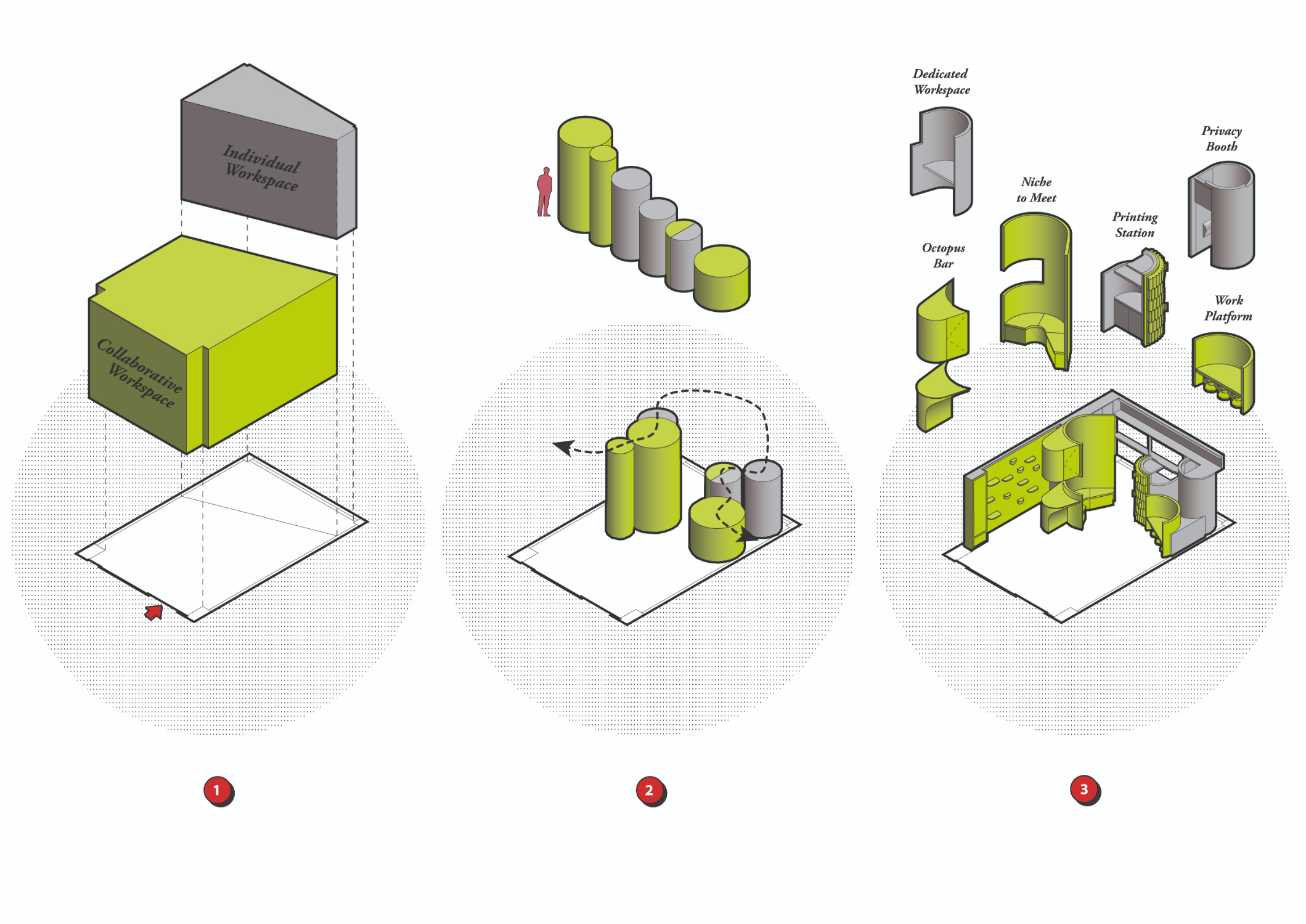 9 agile work zones wrapped by plywood shells for a compact office ...