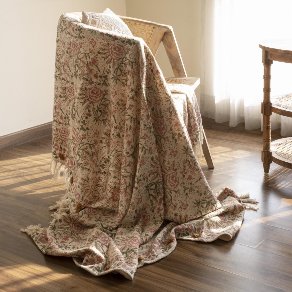 These block-printed throws will add a dash of warmth to nooks ...