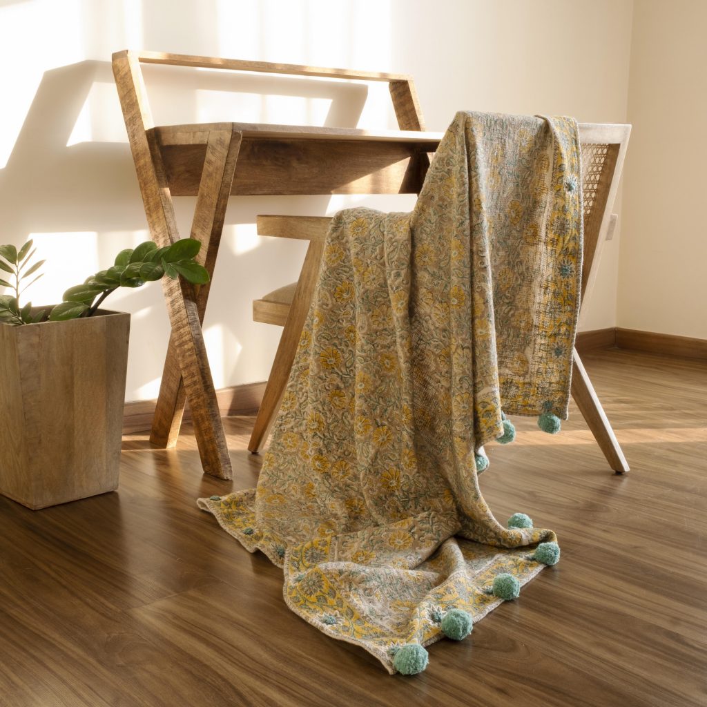 These block-printed throws will add a dash of warmth to nooks ...