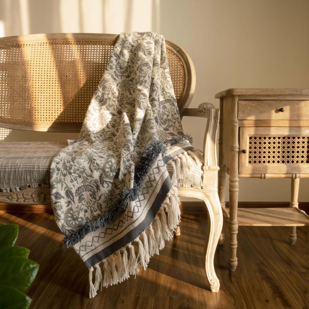These block-printed throws will add a dash of warmth to nooks ...