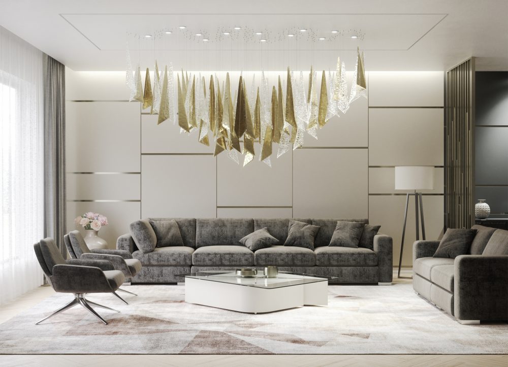 Gold and glass come together to make this light fixture a complex ...