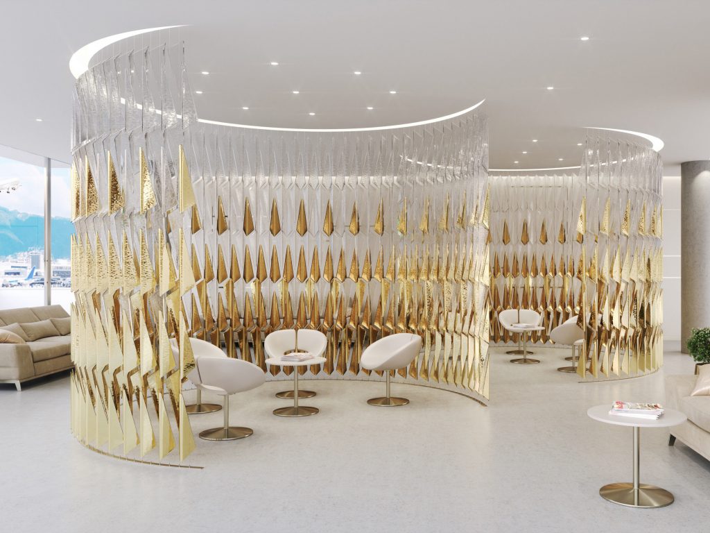 Gold and glass come together to make this light fixture a complex ...