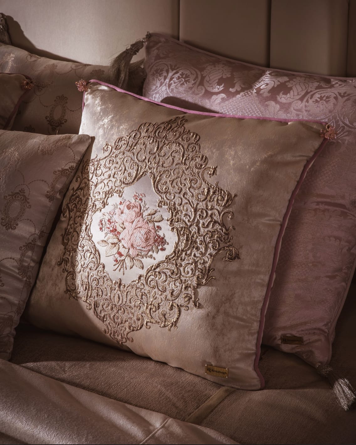 Romance with the Victorian details embroidered into this cushion and bedding collection ...