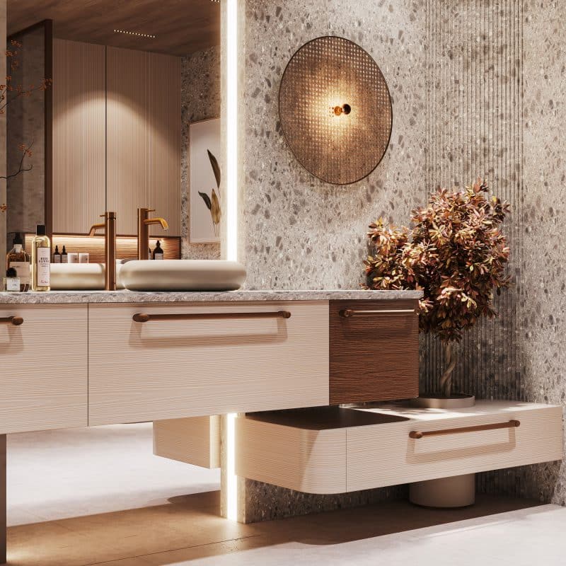 Elevate your modern living spaces with this vanity that features ...
