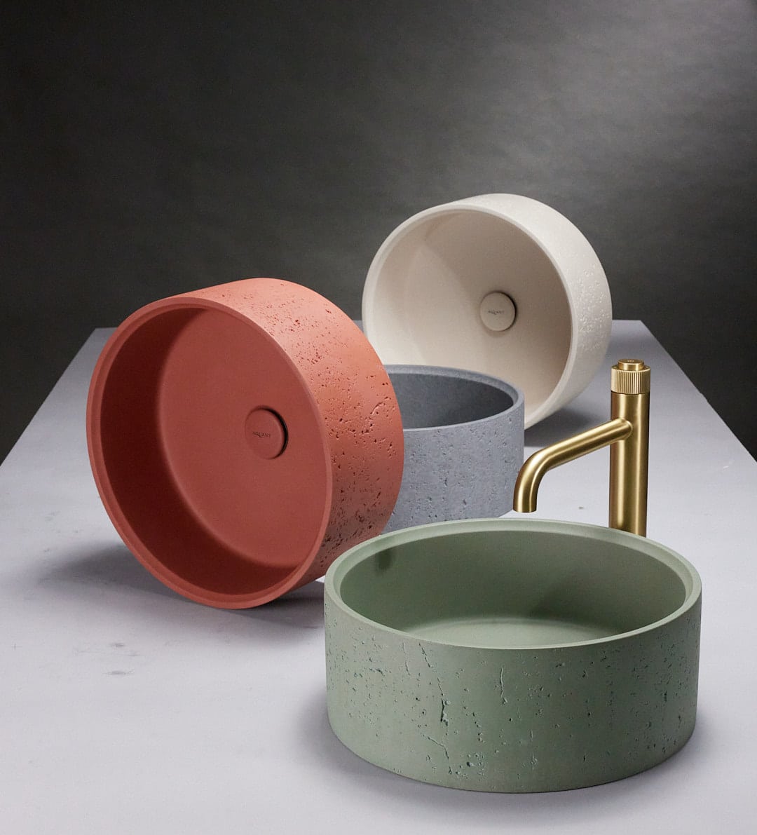 Make these concrete table mounted wash basins a sculptural centrepiece ...